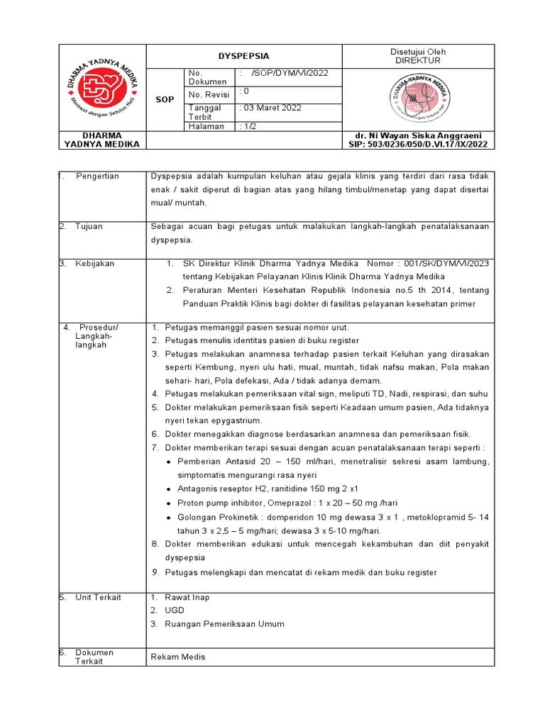 SOP Dyspepsia 1 | PDF