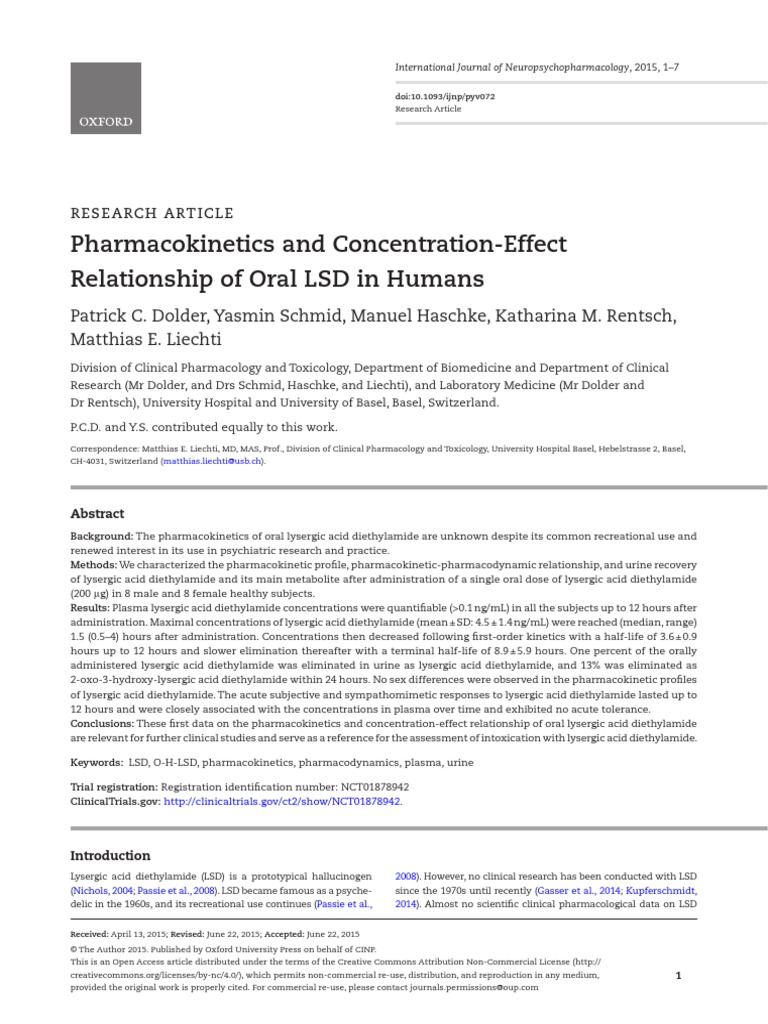 Pharmacokinetics and Concentration-Effect Relationship of Oral LSD in ...
