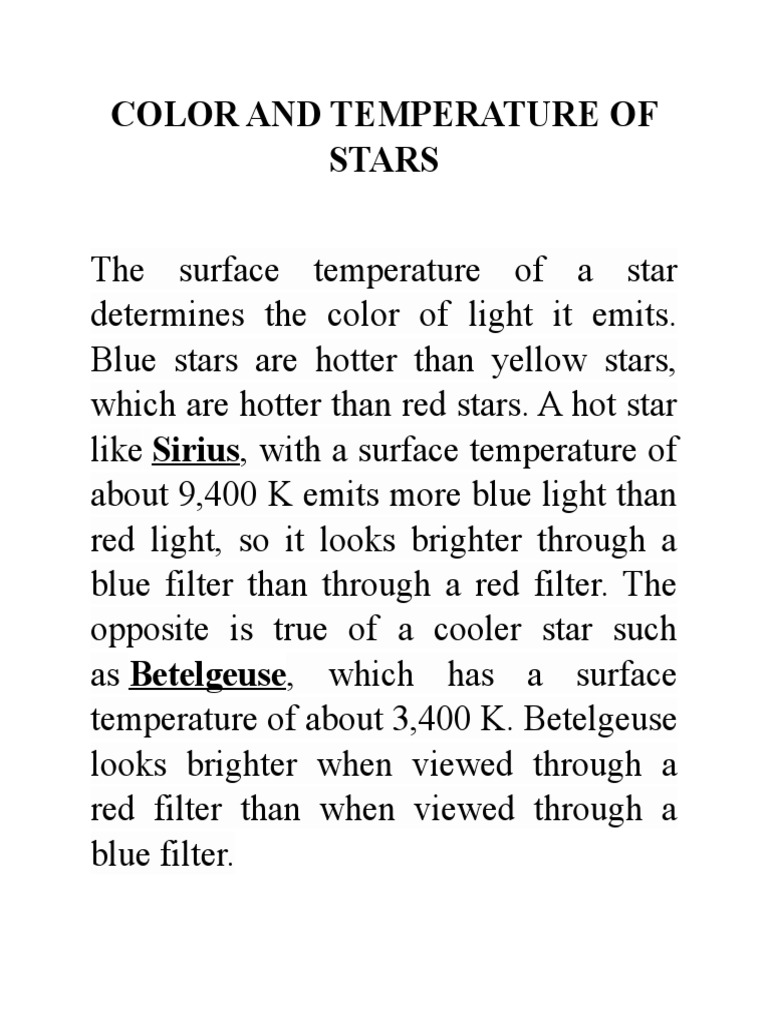 Color and Temperature of Stars | PDF