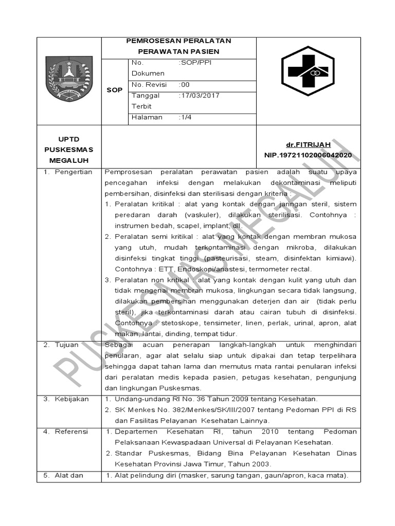 Sop Pemrosesan Peralatan Perawatan Pasien | PDF | Pengembangan Diri | Sains & Matematika