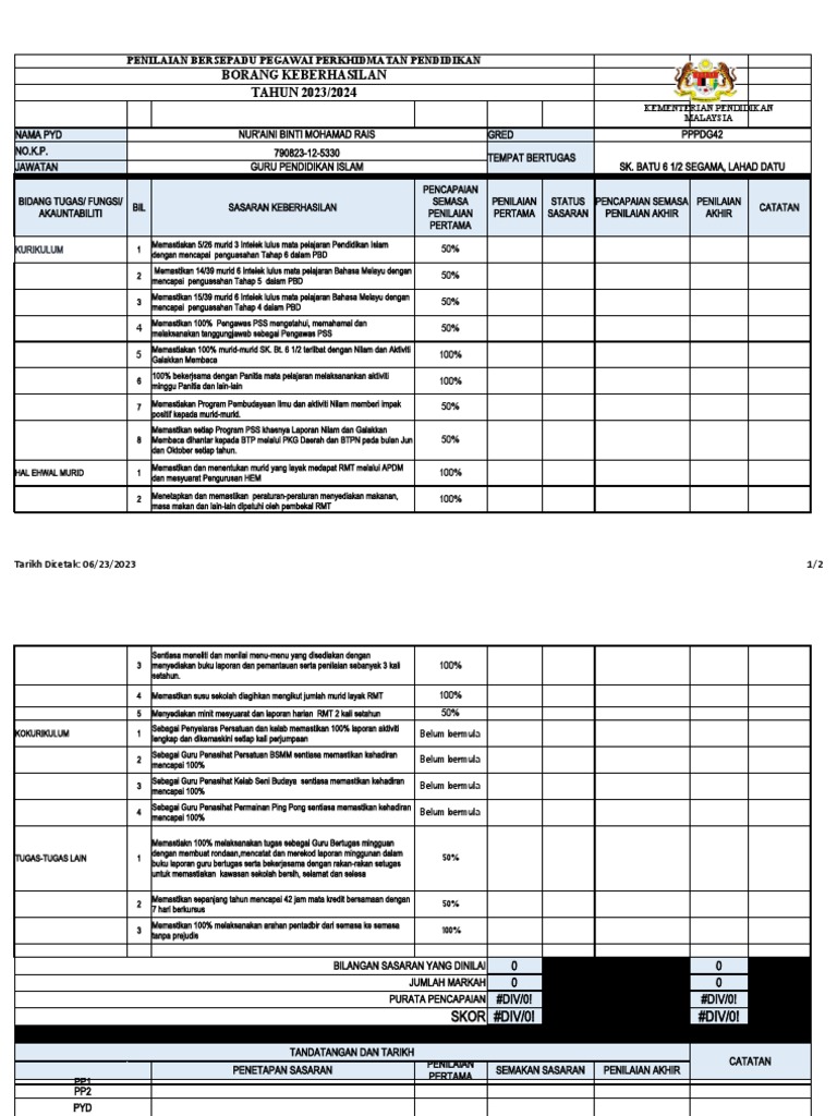 TEMPLAT BORANG KEBERHASILAN_2023 | PDF