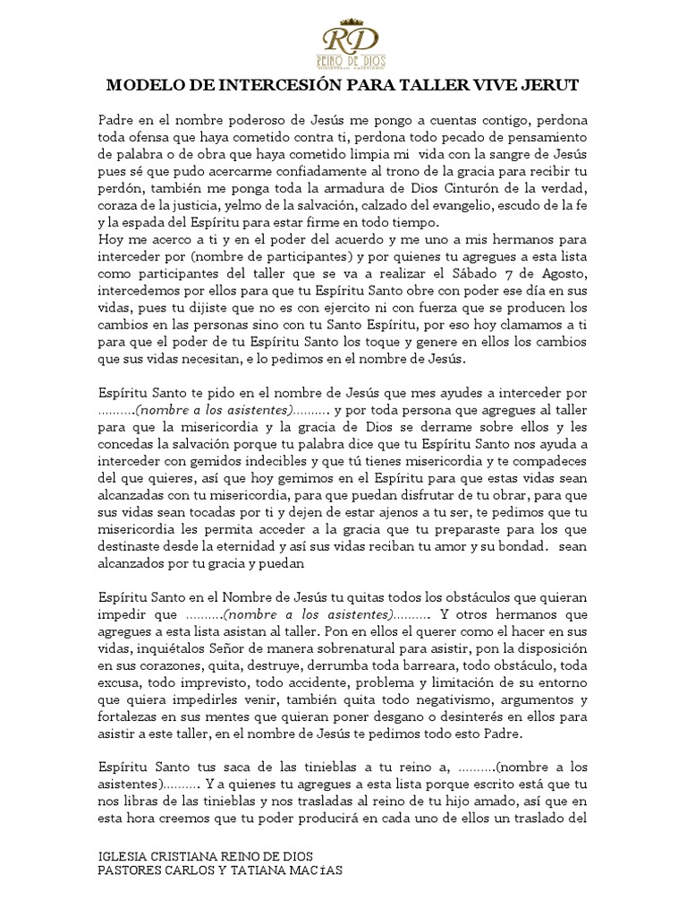 Modelo de Intercesión Para Taller Vive Jerut | PDF | espíritu Santo ...