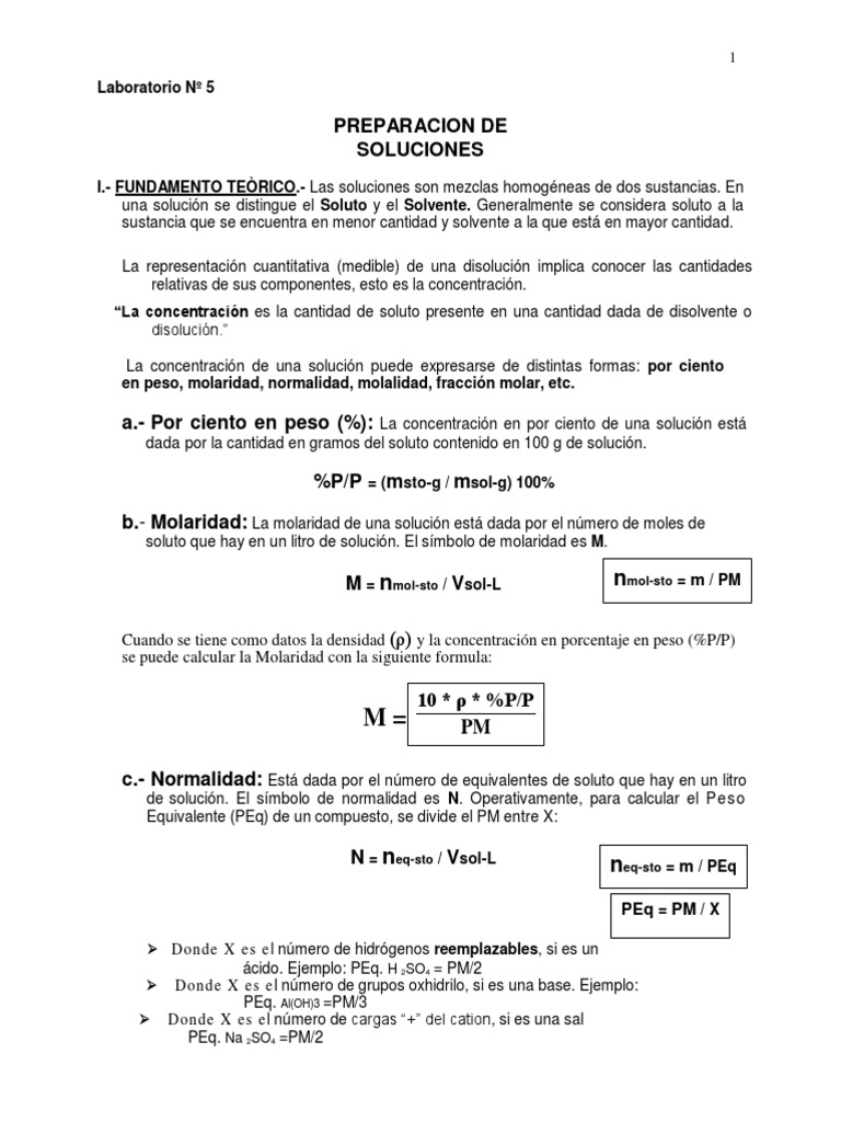 Guia Lab. #5 Civ-131.Preparacion de Soluciones 2020 | PDF | Concentración | Química