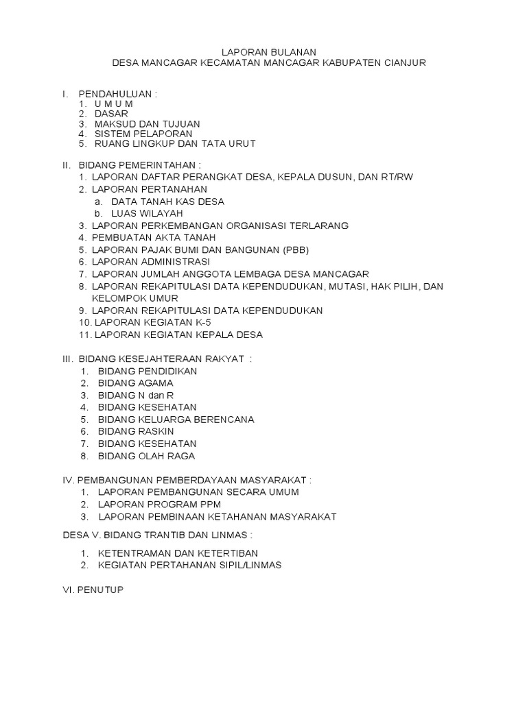 Laporan Bulanan Kaur Umum | PDF