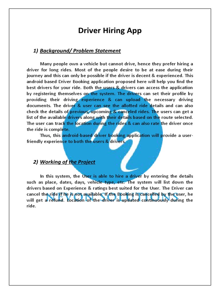 Driver Hiring App: 1) Background/ Problem Statement | PDF | Android (Operating System) | Device ...