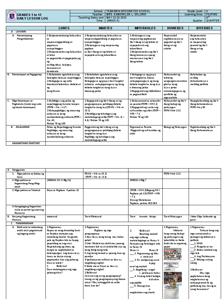 Filipino 5 - Q4 - W5 DLL | PDF