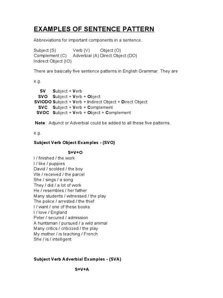 Sentence Pattern | PDF | Object (Grammar) | Verb