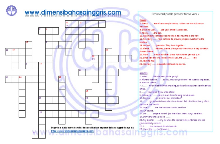 Crossword Puzzle Present Tense v2 | PDF