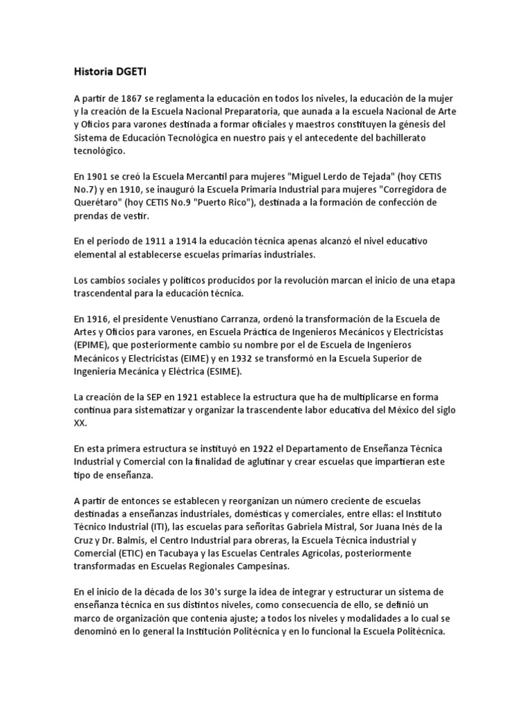 Historia DGETI | PDF | Educación Secundaria