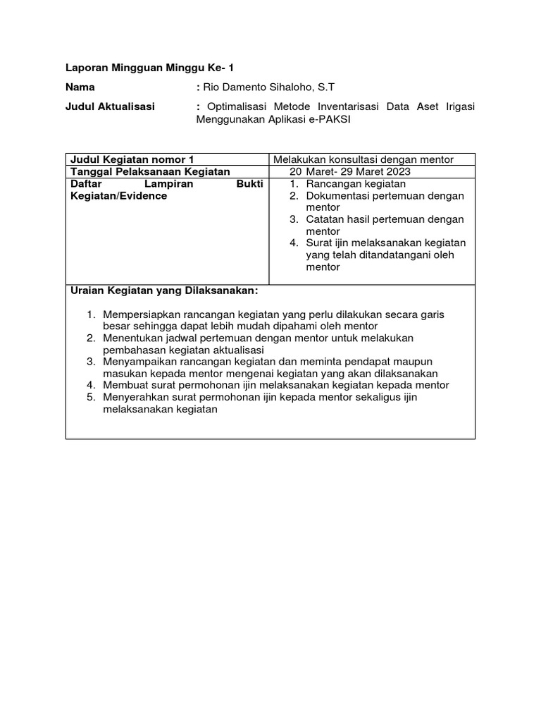 Contoh Laporan Mingguan 1 LATSAR CPNS | PDF