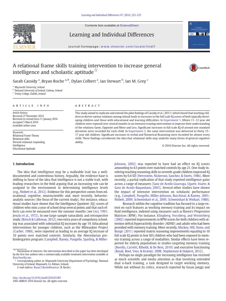 A Relational Frame Skills Training Intervention To Increase General ...