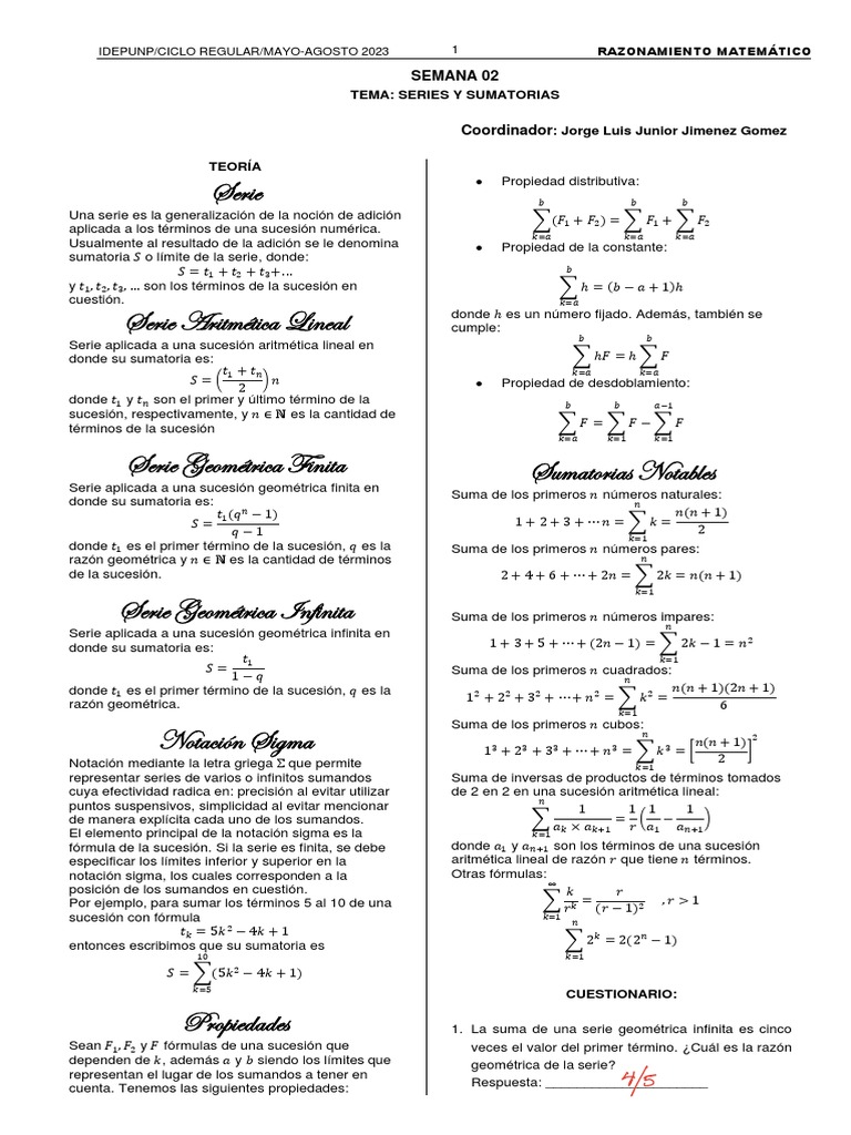 Series y Sumatorias en Matemáticas | PDF | Suma | Secuencia