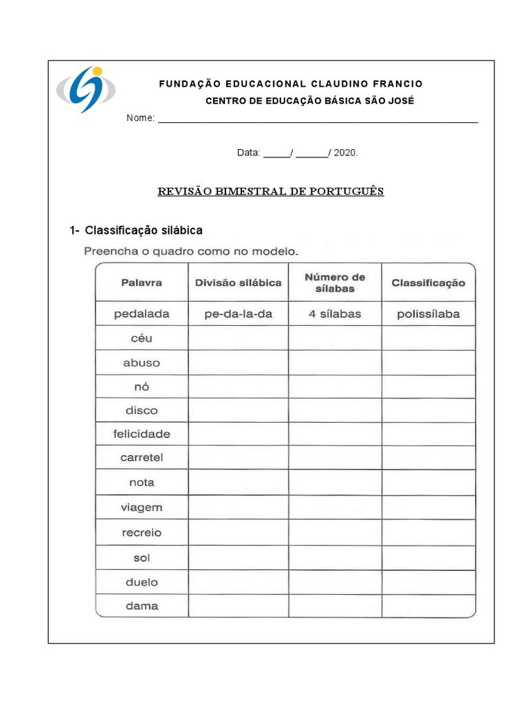 3 Ano Ativ. Class - Sil Bica e Letra R 1BIM. | PDF | Sílaba | Linguística