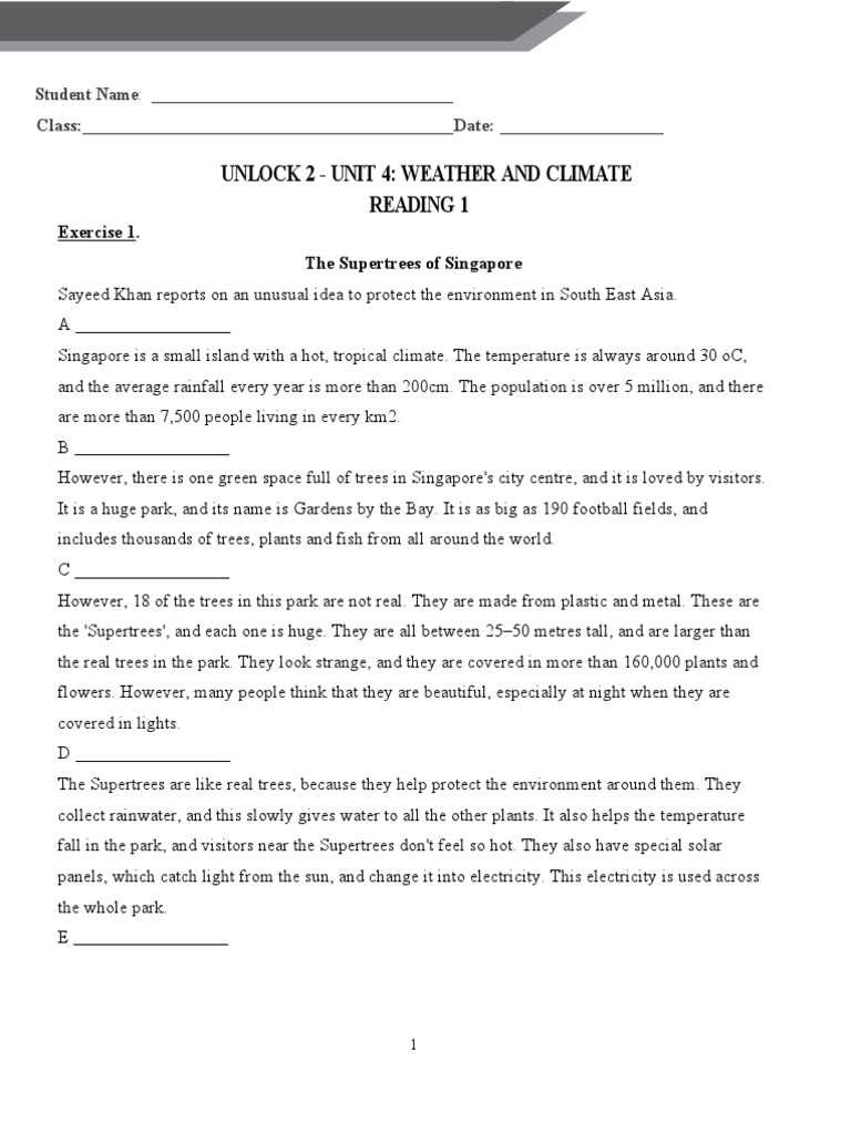 WS - Unlock 2 - U4 - Lesson 24 Reading 1 | PDF | Trees | Natural ...