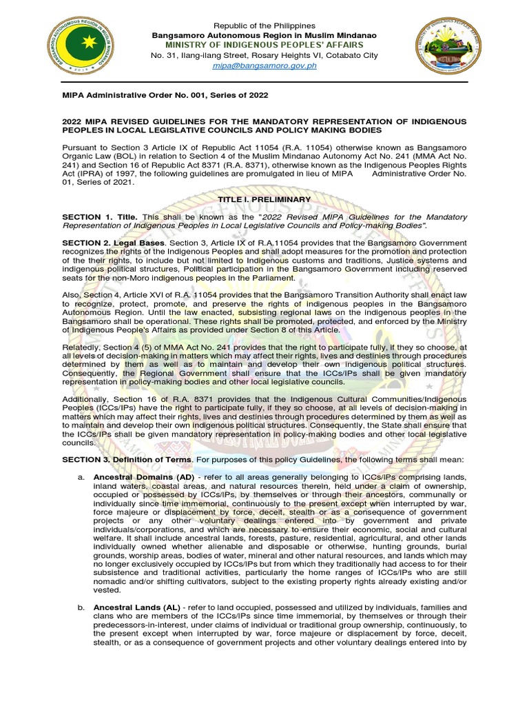 2022 REVISED MIPA Guidelines On IPMR | PDF | Policy | Indigenous Peoples