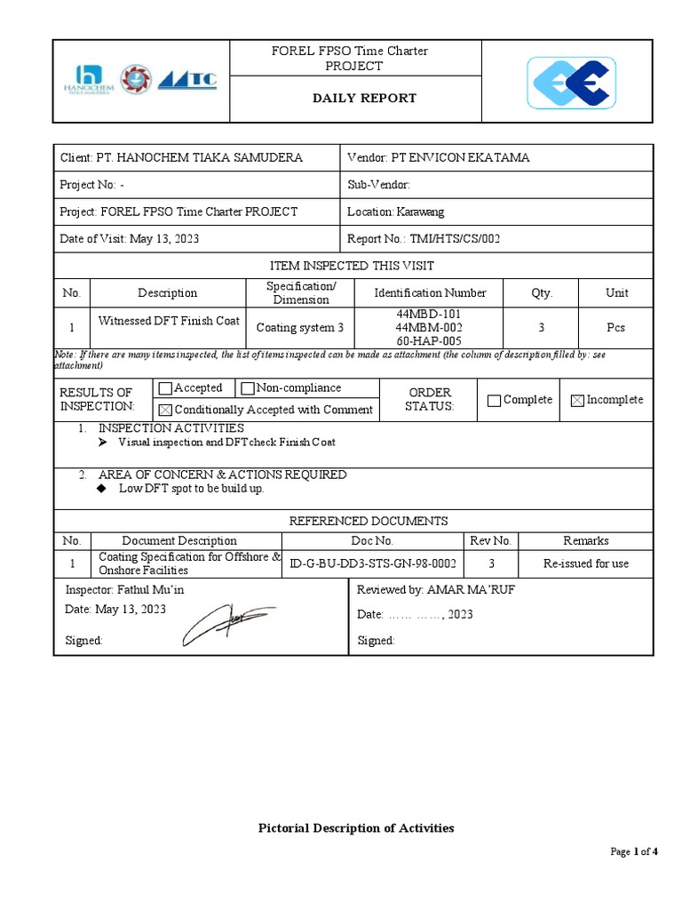 Daily Report - PT Envicon Ekatama - 001 - 13-05-2023 | PDF | Technology & Engineering