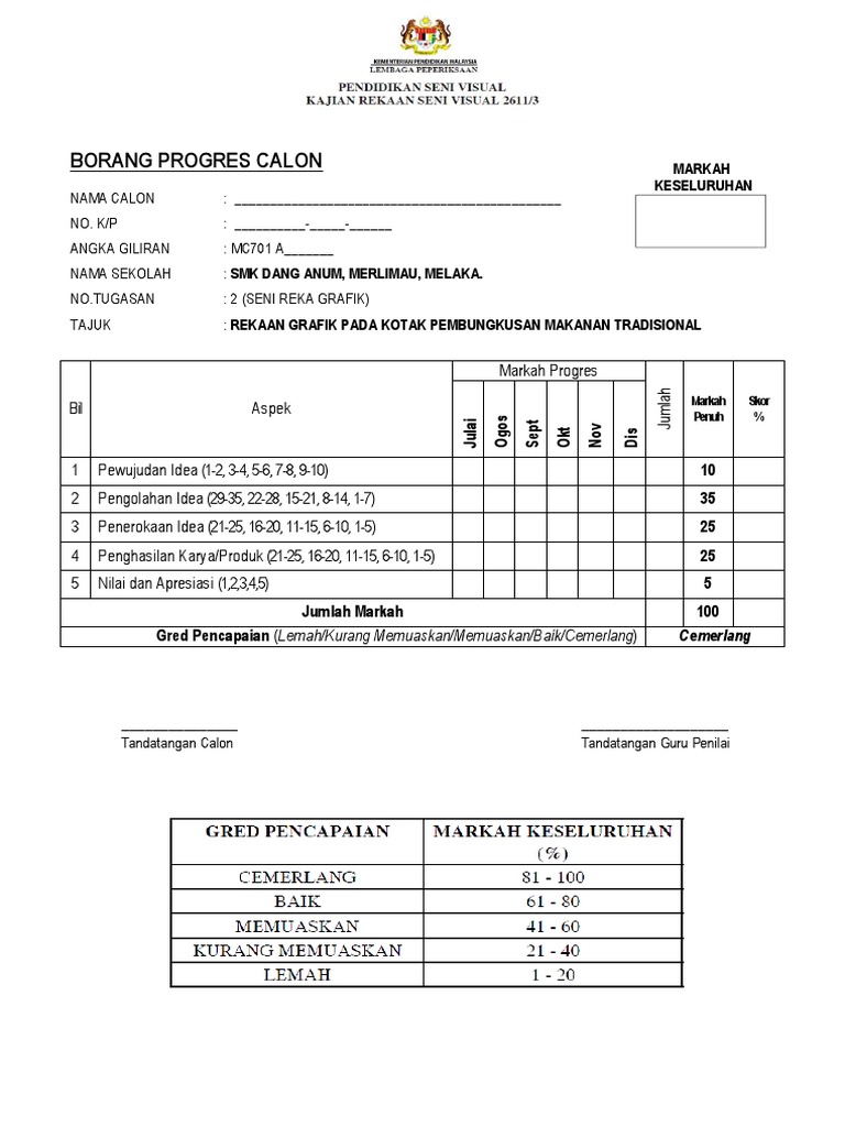 Borang Progress Calon Krsv 2021 | PDF