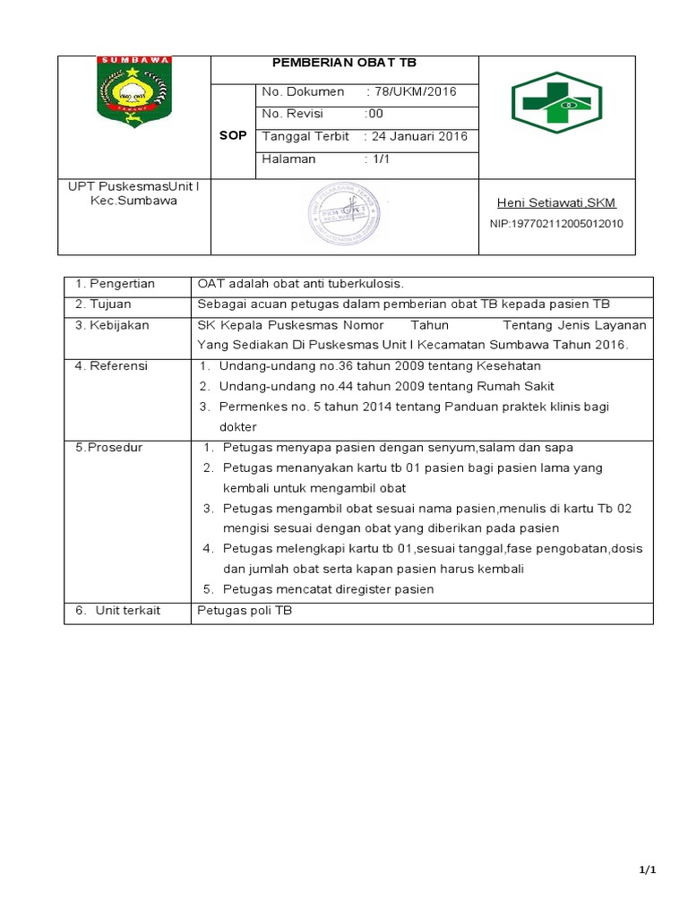 78.SOP PEMBERIAN OBAT TB | PDF
