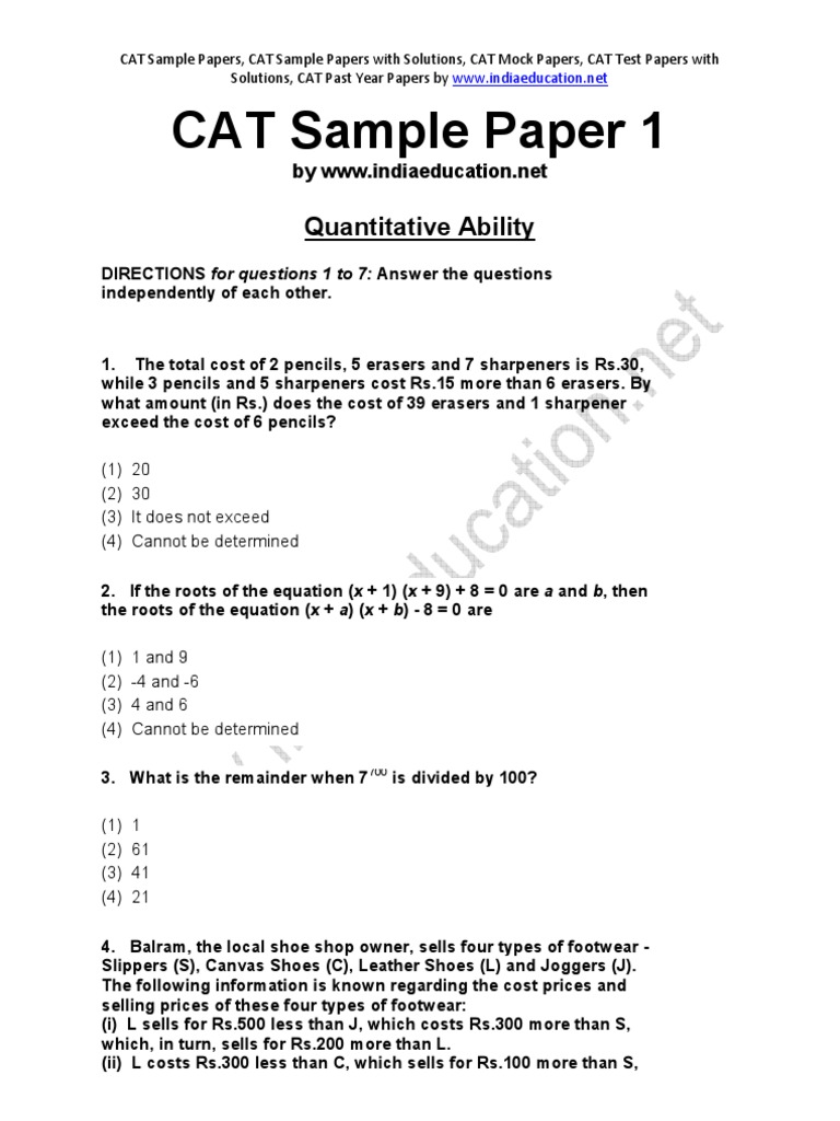 CAT Sample Paper 1 | PDF