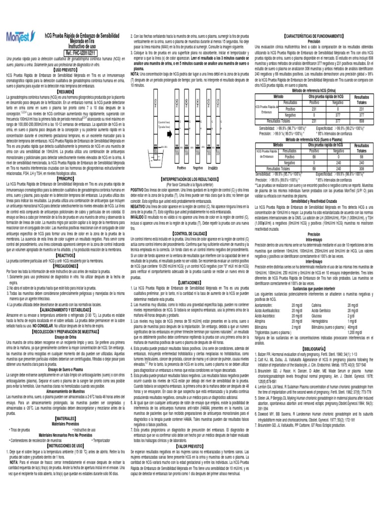 Prueba Rapida de Embarazo - Mont Test | PDF | Gonadotropina coriónica ...