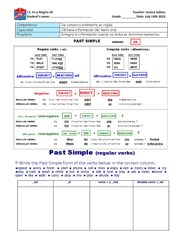 Activity V Simple Past Tense | PDF | Languages | Foreign Language Studies