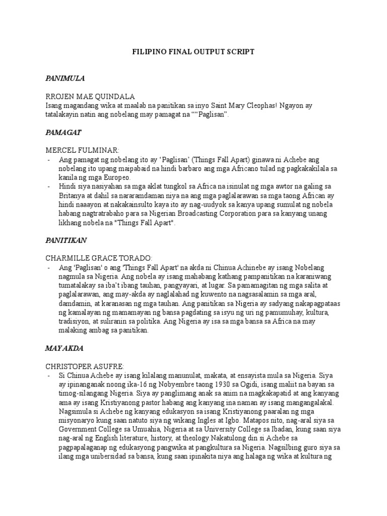 Filipino Output Script | PDF
