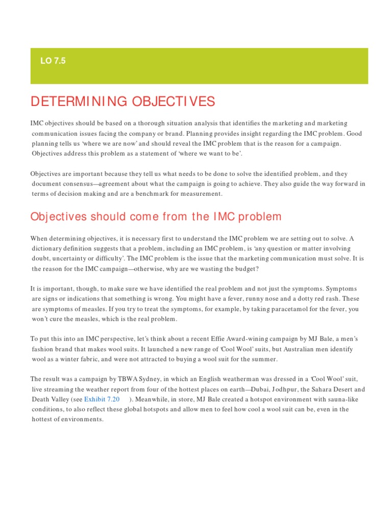 Determining Objectives: Objectives Should Come From The IMC Problem ...
