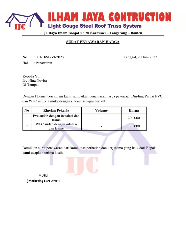 PENAWARAN DINDING PARTISI | PDF