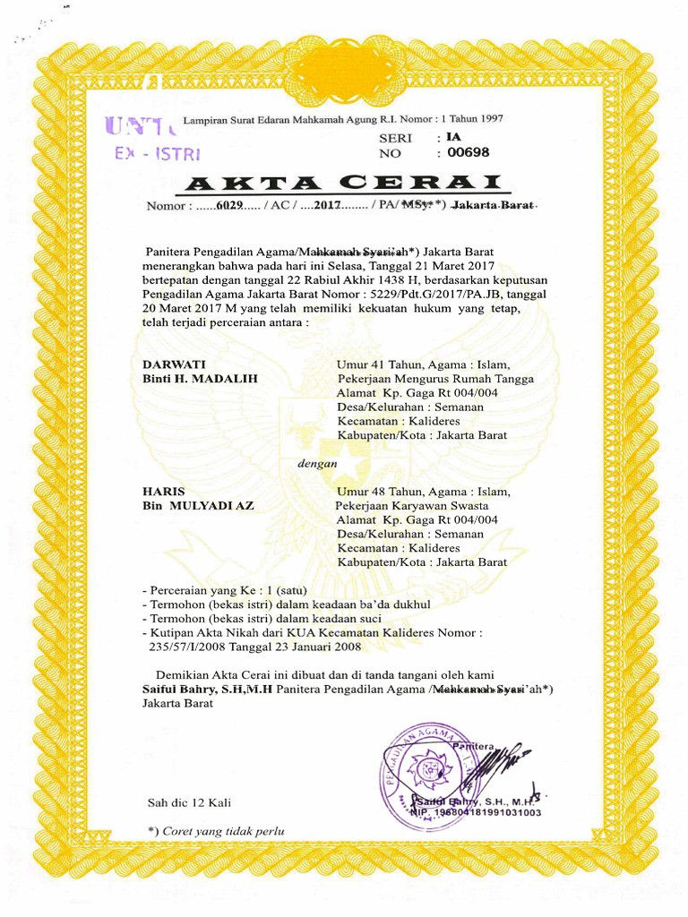 Akta - Cerai Perempuan | PDF