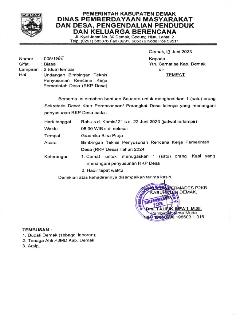 Undangan Bintek Rkpdes | PDF