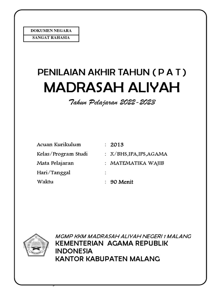 Soal Pat MTK .Wajib Kelas X. Oke - 2 | PDF | Metode & Bahan Ajar | Sains & Matematika