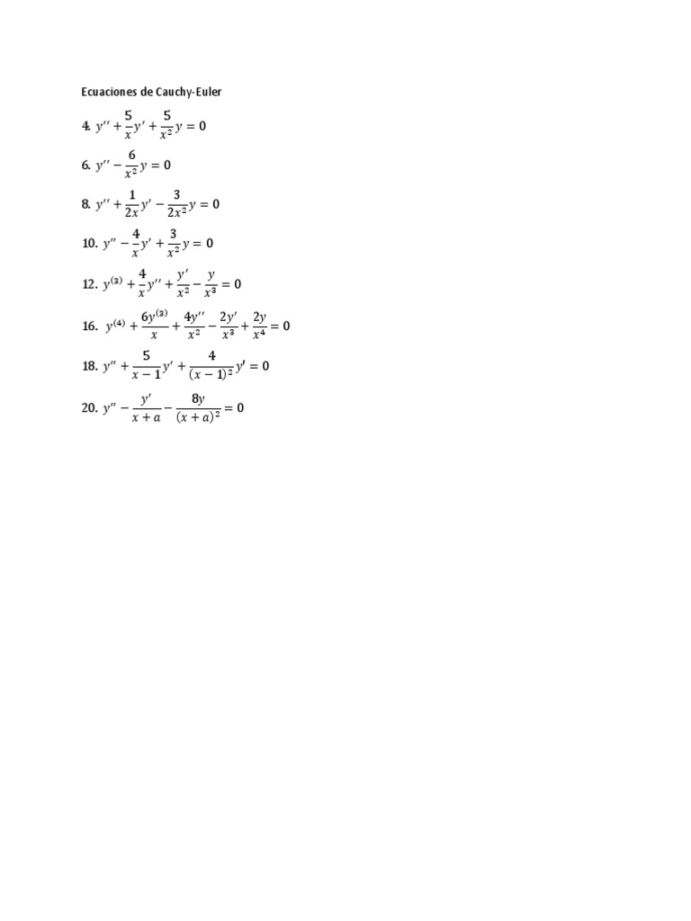 Ejercicios Deecuaciones de Cauchy Euler | PDF Ejercicios Deecuaciones de Cauchy Euler | PDF