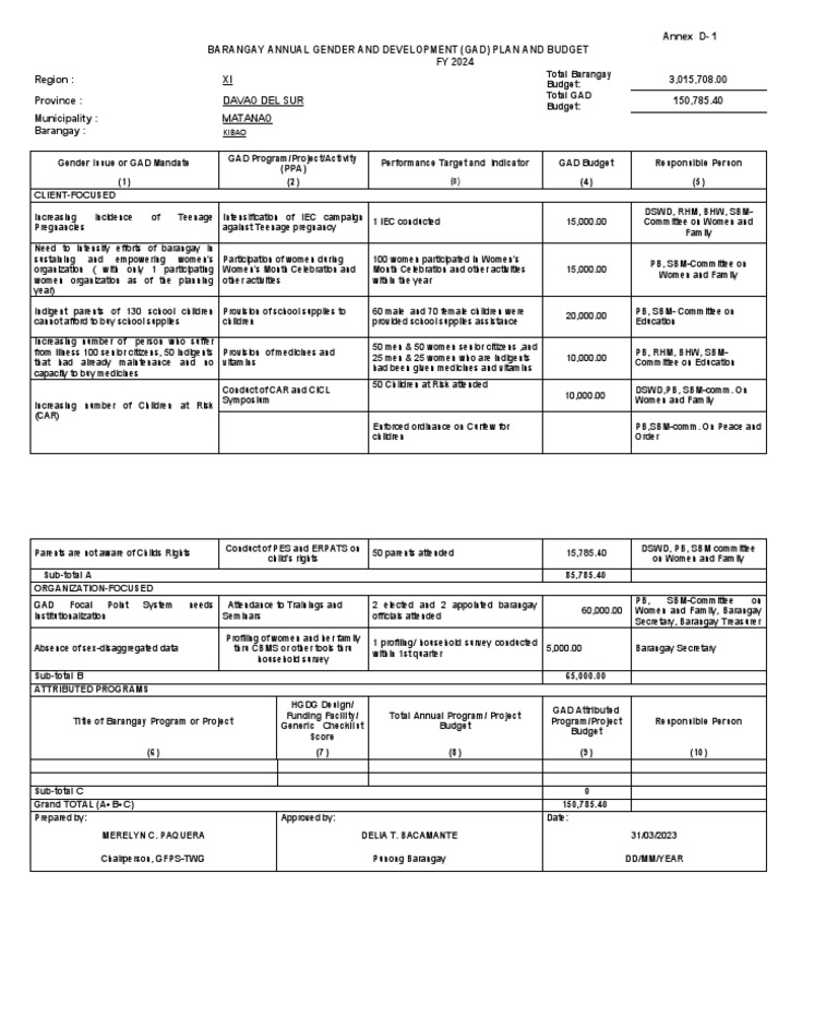 Gad Plan and Budget 2024 | PDF