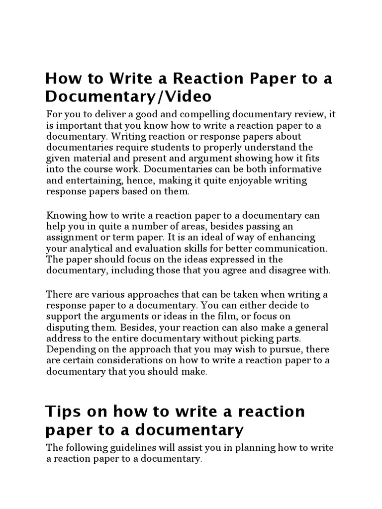 How To Write A Reaction Paper To A Documentary | PDF | Documentary Film ...