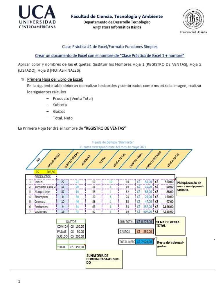Práctica #1 de Excel | PDF | Microsoft Excel