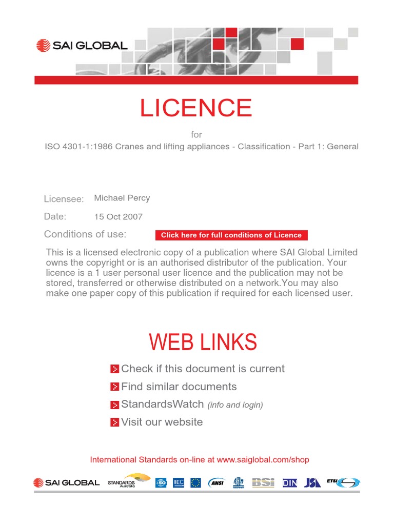 ISO 4301-1-1986 Cranes and Lifting Appliances - Classification - Part 1 ...