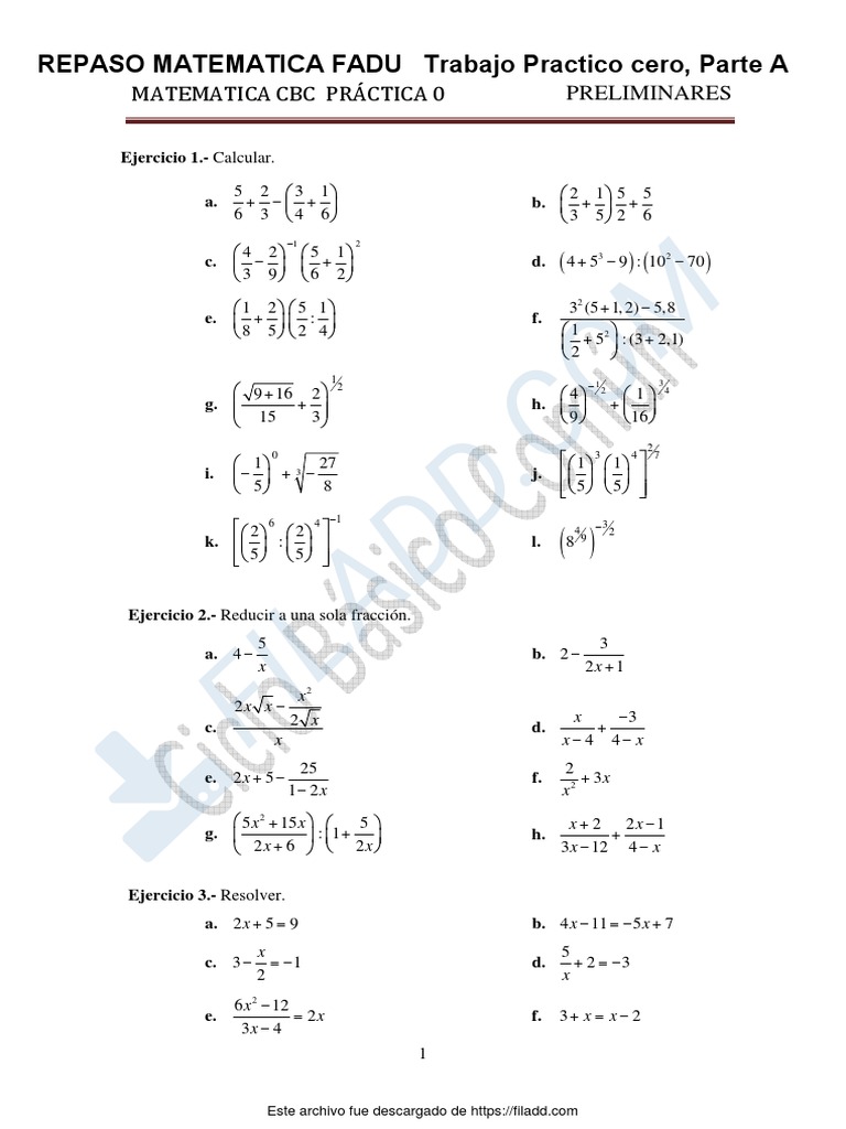 1 - Trabajo - Practico - Cero - A - Fuente - CBC - UBA 1 | PDF | Álgebra | Matemáticas