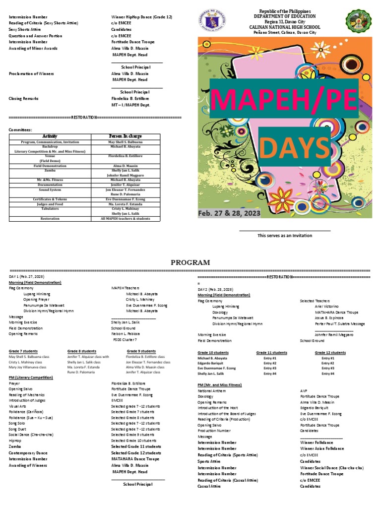 Program MAPEH Day | Download Free PDF | Performing Arts