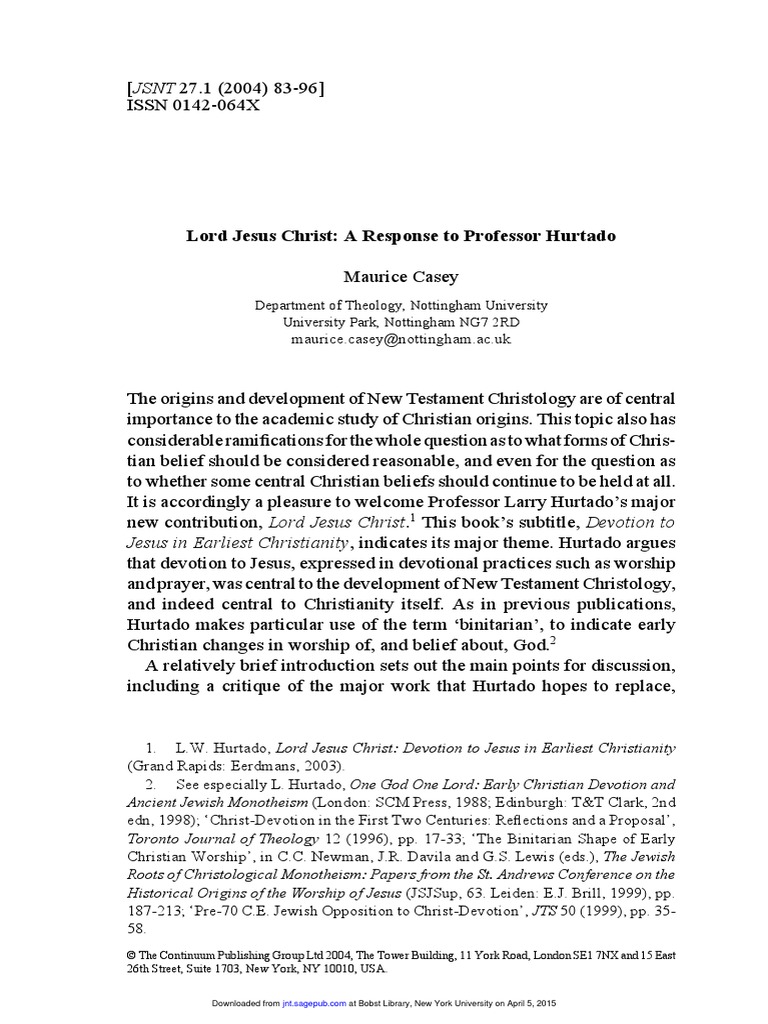 Maurice Casey (2004) - Lord Jesus Christ. A Response To Professor ...