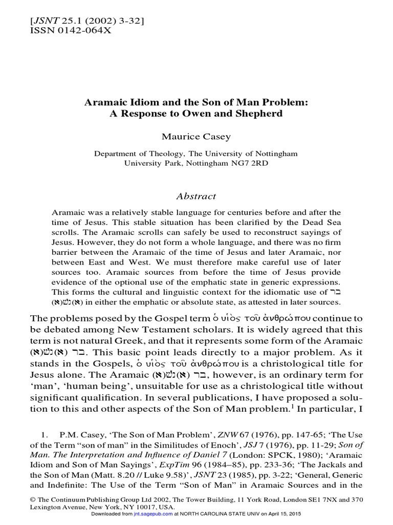 Aramaic Idiom and Son of Man Debate | PDF | Linguistics