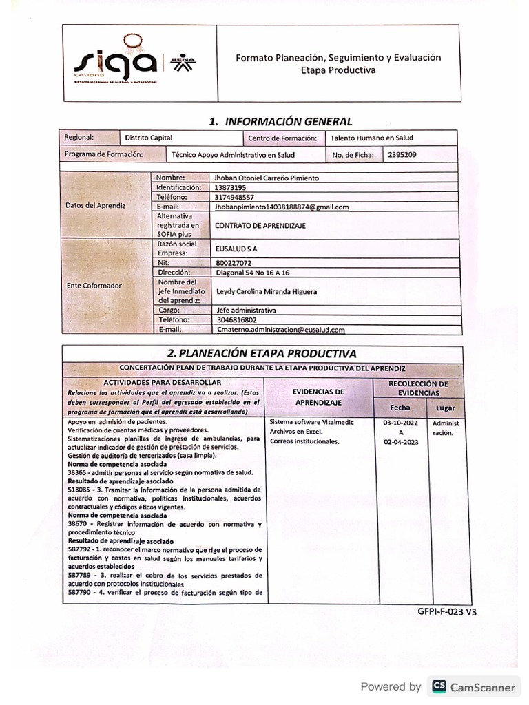 Formato F 023 Sena | PDF