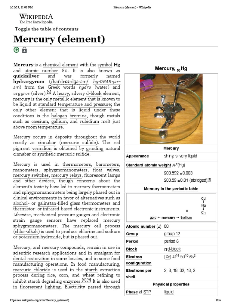 Mercury (Element) - Wikipedia | PDF | Mercury (Element) | Sodium Hydroxide