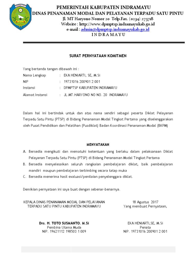 SURAT PERNYATAAN KOMITMEN | PDF