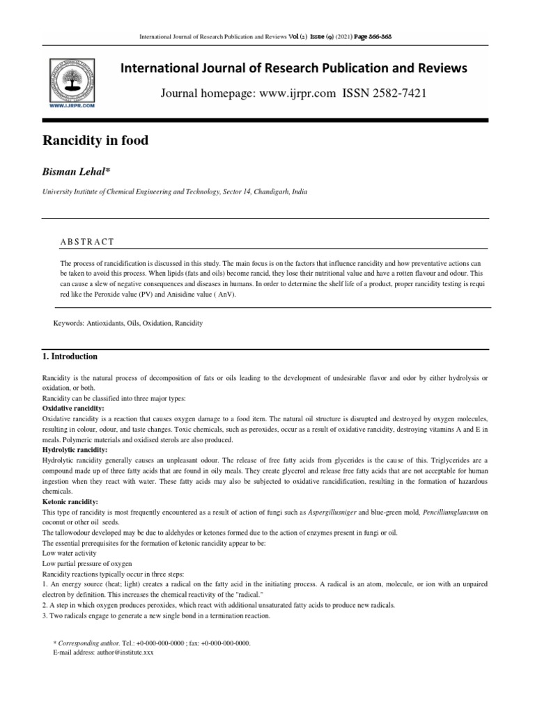 Rancidity in Food | Download Free PDF | Fatty Acid | Antioxidant