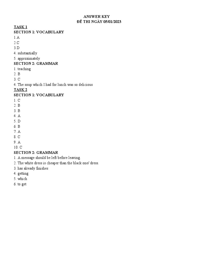 Answer Key Full T1 | PDF