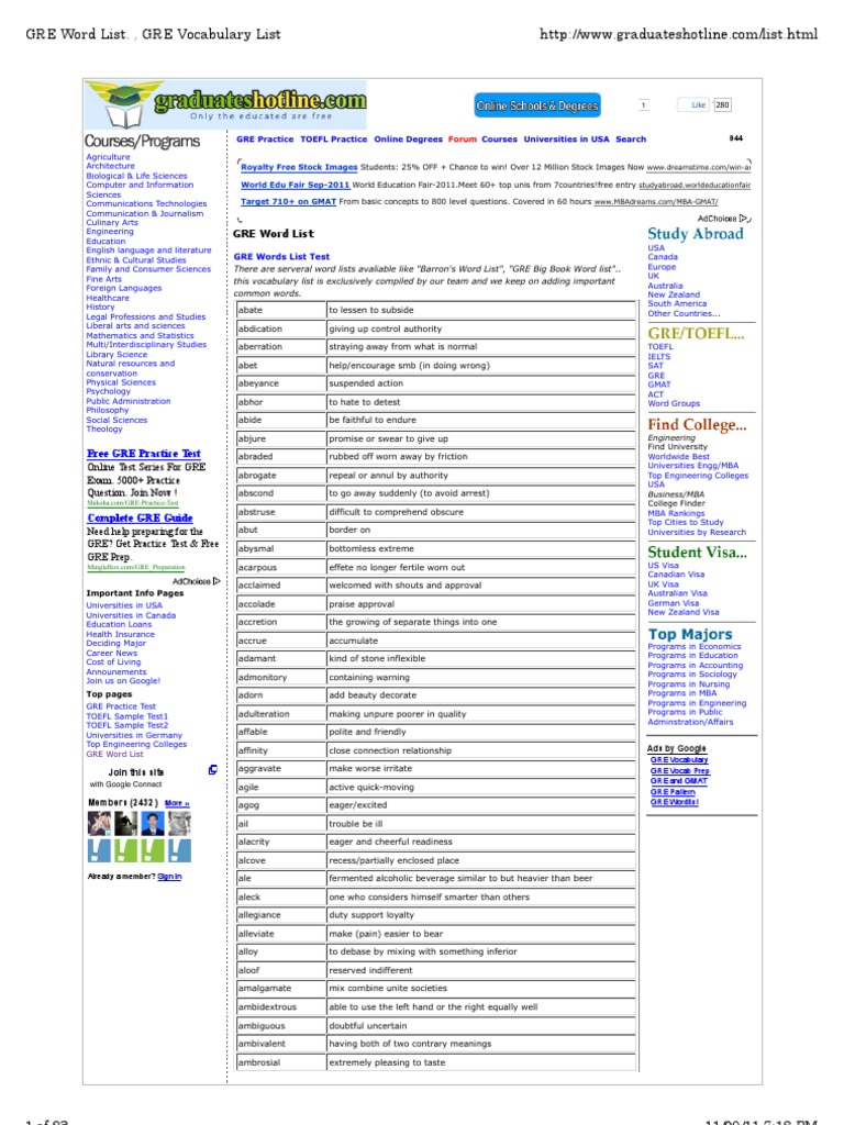 GRE Word List Alphabetically | PDF | Graduate Management Admission Test ...