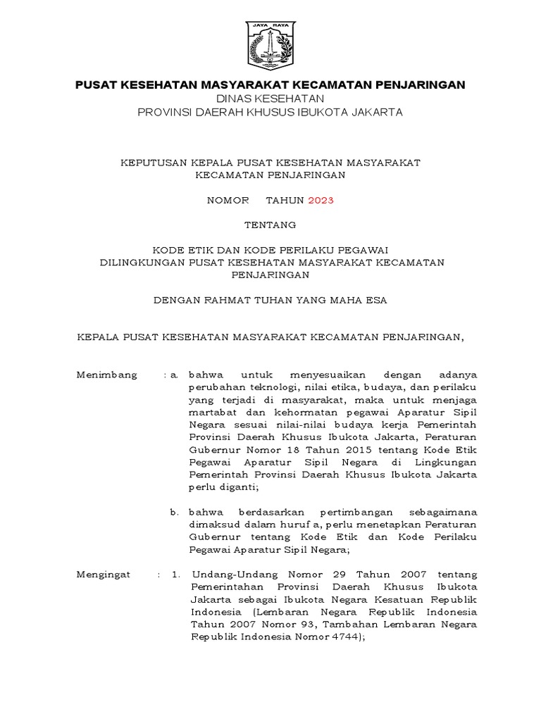 SK Tentang Etika Dan Kode Etik Pegawai | PDF