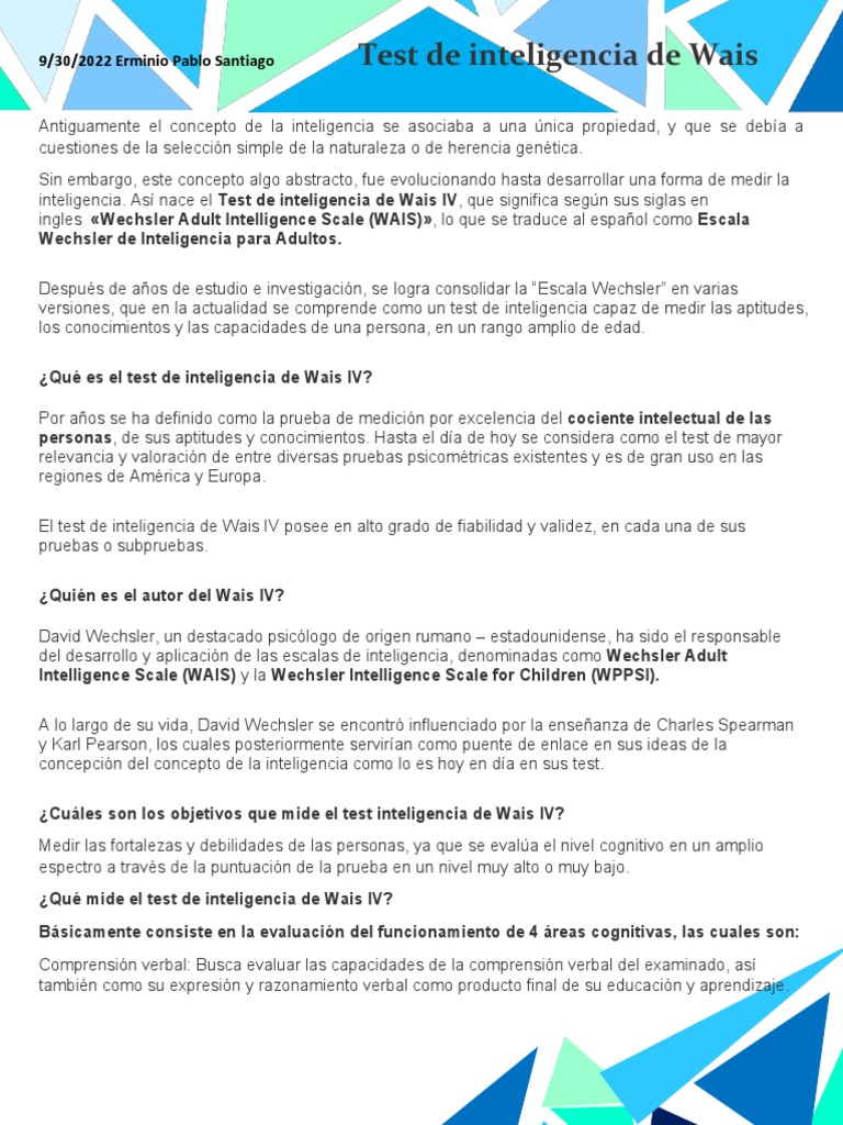 Test de Inteligencia de Wais | PDF | Inteligencia | Escala de ...