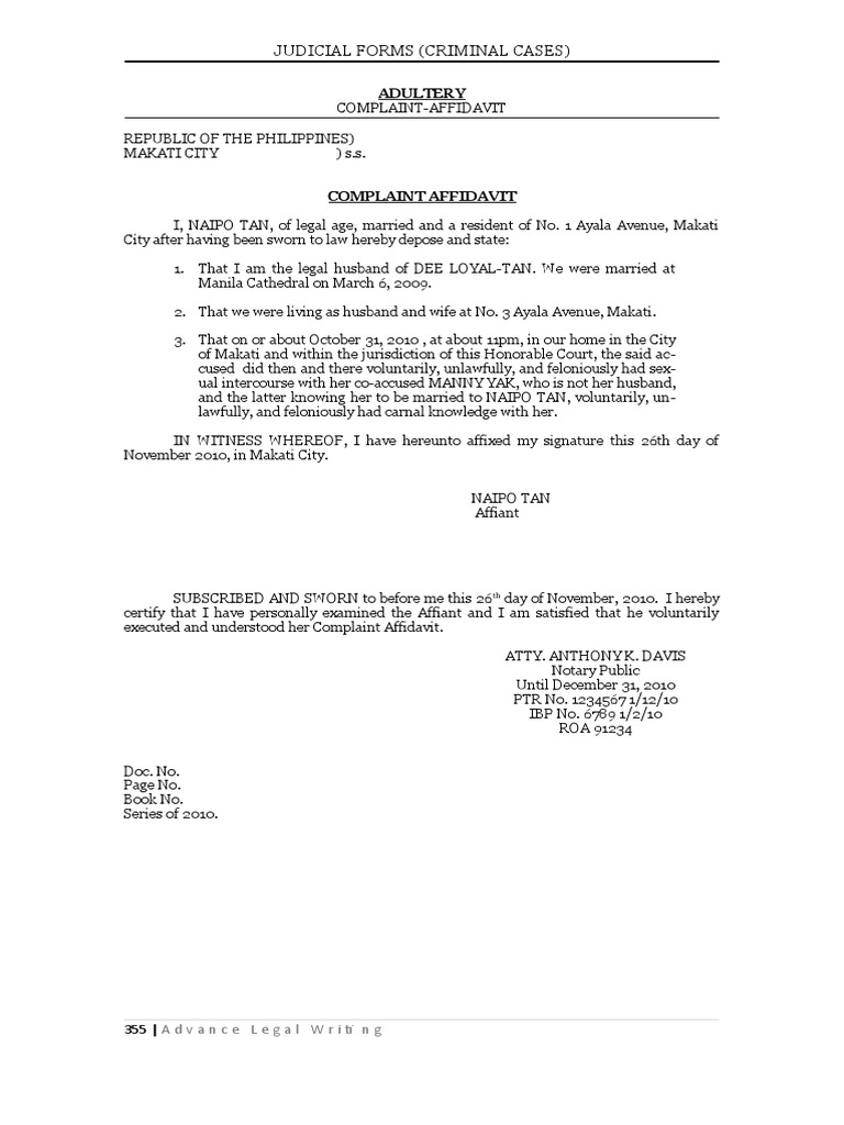 A016 Adultery | PDF | Affidavit | Prosecutor