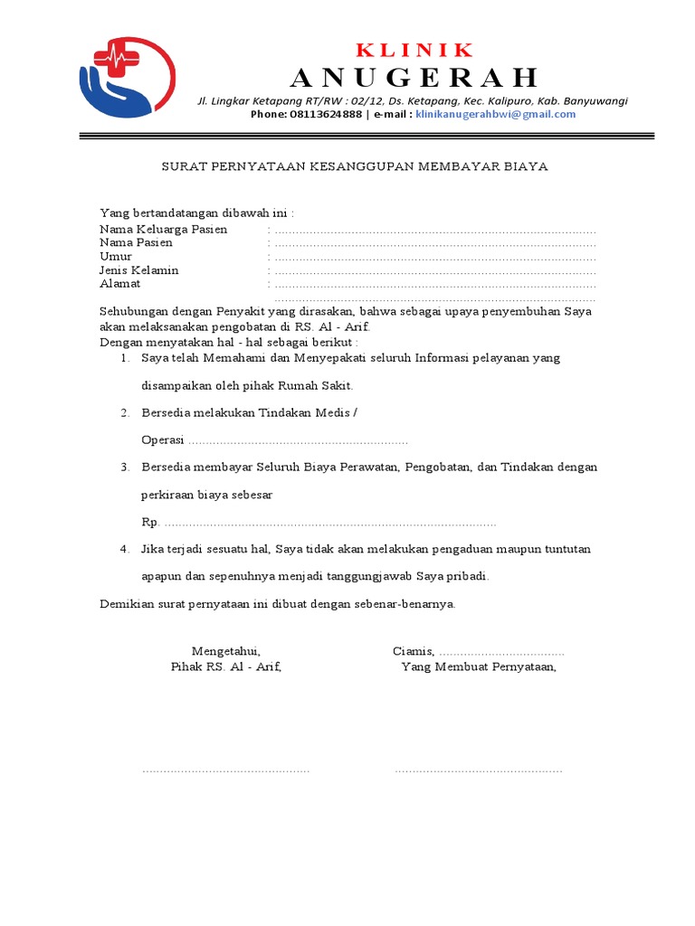 Surat Pernyataan Kesanggupan Membayar Biaya | PDF Surat Pernyataan Kesanggupan Membayar Biaya | PDF
